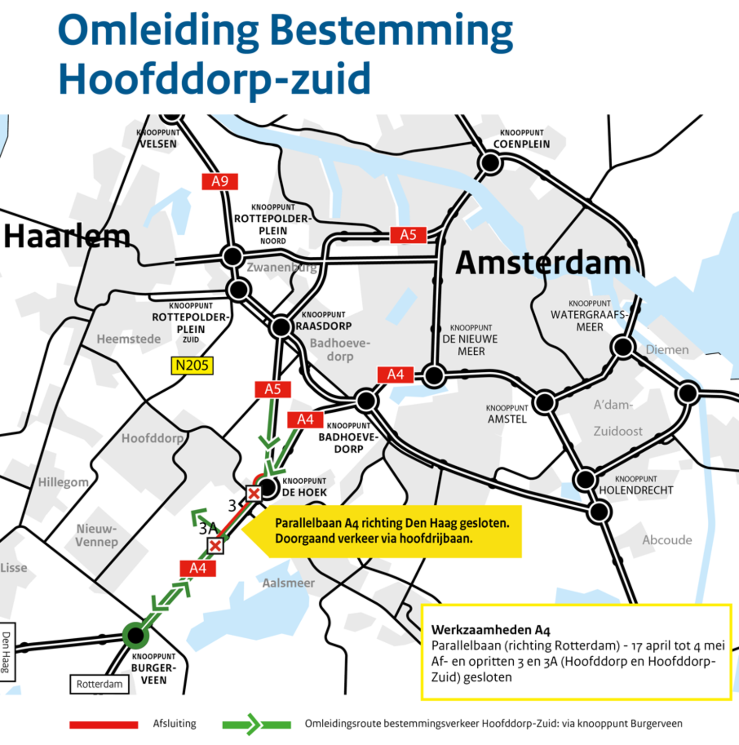 Op- en afritten A4 bij Hoofddorp afgesloten vanwege groot onderhoud ...